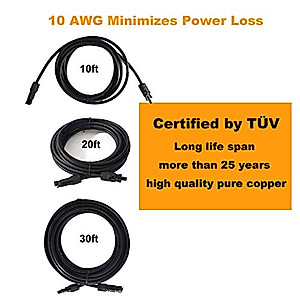 JHBOX 10AWG 1x10ft Solar Panel Extension Cable with MC4 Connector | Female and Male Wire Connectors| Solar Panel Adaptor Kit Tool | DIY Solar Panel Kits for Housing Commercial Roof