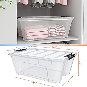 FANTASK 12-Pack Multi-Purpose Storage Box, Storage Organizer Box w/Latching Handle & Lid, 12.7 Quart, Clear Plastic Storage Bins