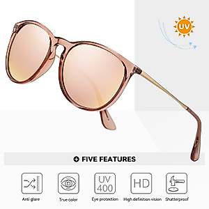 Fozono Retro Round Polarized Sunglasses for Women Trendy Vintage Sun Glasses UV Protection (Light Coffee Frame/Champagne Mirrored Lens)