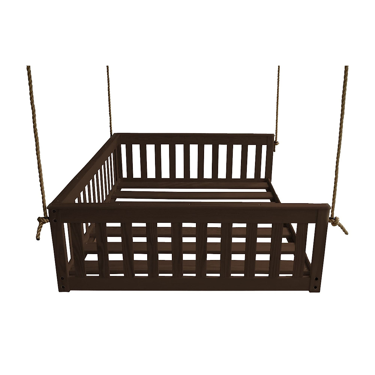 Amish-Made Full Size Mission-Style Tobacco Stain Wooden Swing Bed with Ropes