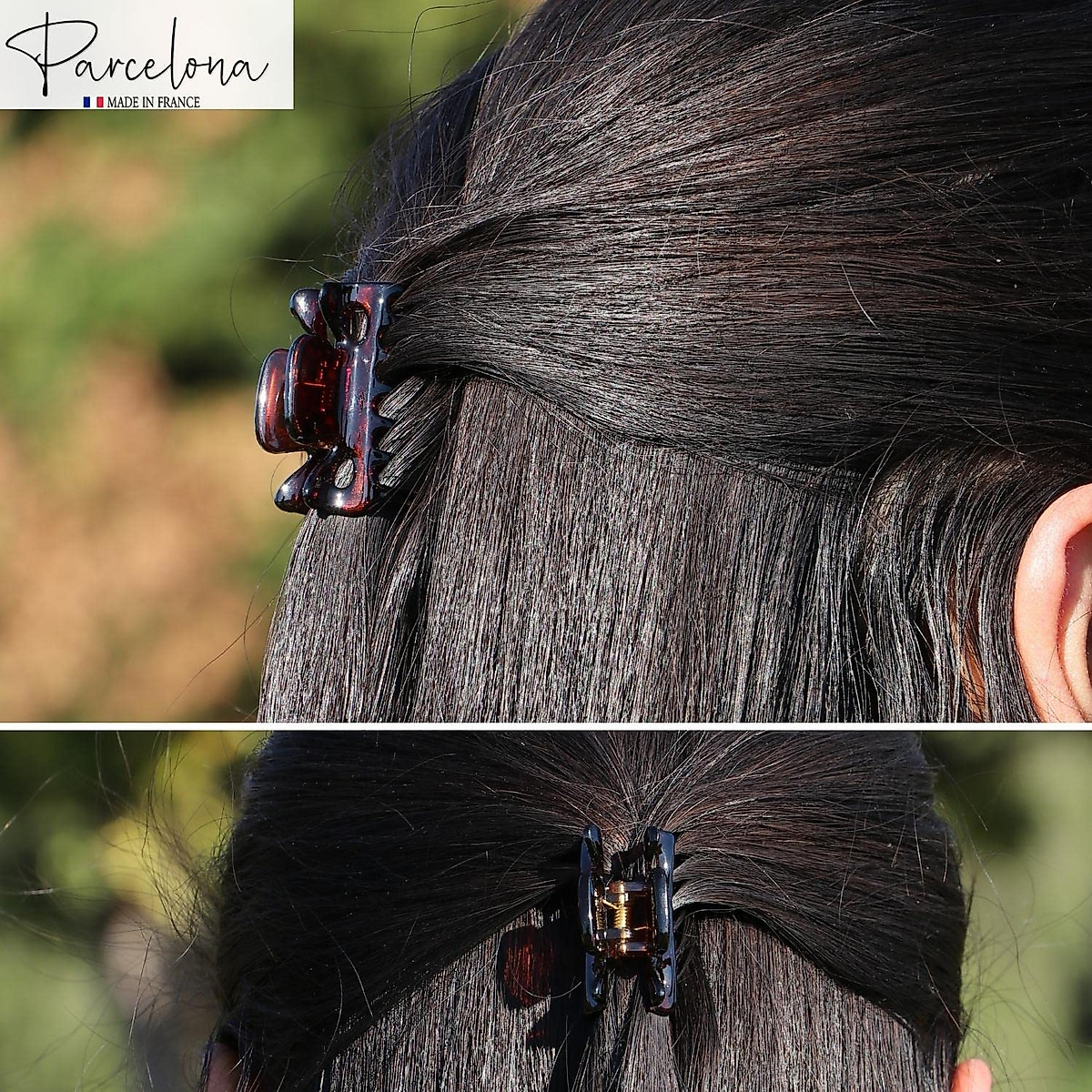Parcelona French Classic Very Small 1 1/2" Claw Clips with Tight Spring Set of 3 Girls Hair Jaw Claw Clips Durable Styling Women Hair Accessories, Made in France (Tortoise Shell Brown)