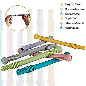 Fu Store Hollow Teether Tube, 6 Pack Chew Straw Toy for Infant Toddlers Silicone Tubes Teething Toys for Babies 3-12 Months BPA Free/Freezable/Dishwasher and Refrigerator Safe