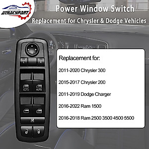 Master Power Window Switch | Replcaement for 2011-2020 Chrysler 300, 2015-2017 Chrysler 200, 2011-2019 Dodge Charger, 2016-2022 Ram 1500 2500 3500 | Replaces# 68139805AB, 56046823AE, 68231805AA