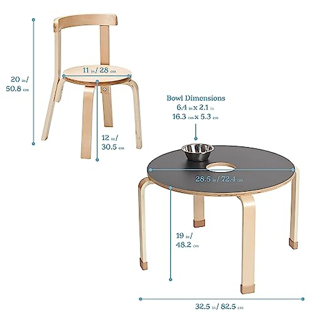ECR4Kids Bentwood Chalkboard Table and Chair Set, Kids Furniture, Natural, 5-Piece