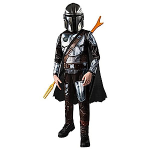 Star Wars The Mandalorian Kids Halloween Costume Large (10-12) Jumpsuit/Cape/Mask/Holographic Detail