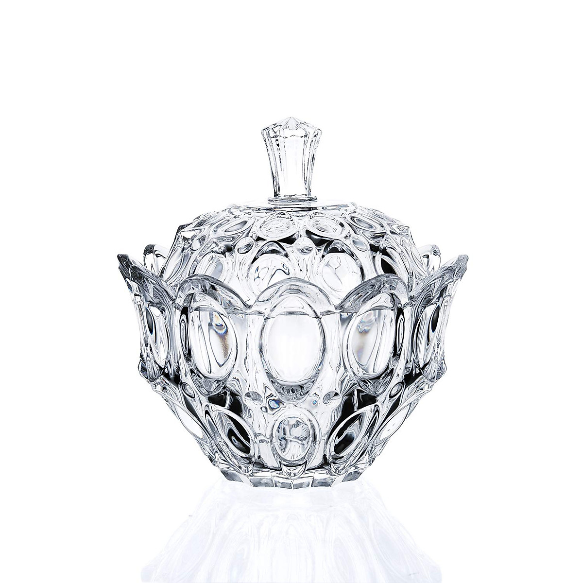 Diamond Star Glass Candy Dish With Lid, Crystal Clear Large Covered Candy Bowl Cookie Jar Candy Buffet Storage Container for Home and Kitchen Office (Large. H: 7", D: 6.5")