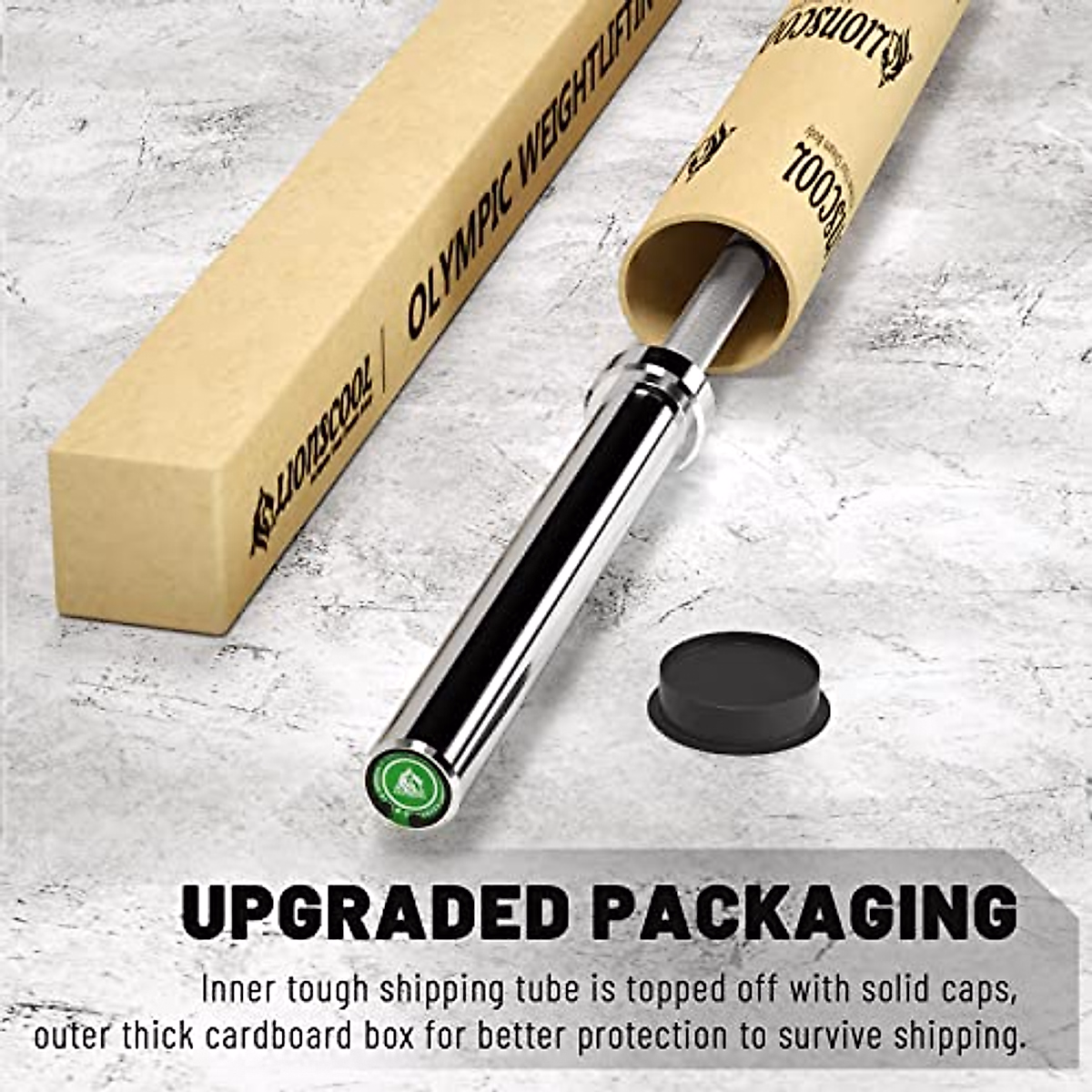 LIONSCOOL 7ft Olympic Barbell (Silver Chrome, 500LBS, Center Knurl)