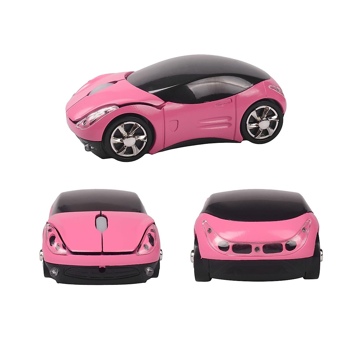 WAONIQ Wireless Mouse, 2.4G Wireless Mouse Car Mouse, Ergonomic Game Mouse with USB Receiver, 1600DPI Optical Mouse, Smart Power Saving, Portable Mouse for PC Windows Laptop Notebook Mac OS(Pink)