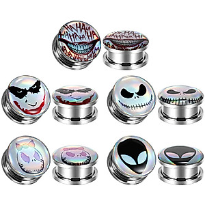 TBOSEN 10 Pcs Skull Ear Plugs ET Tunnels For Ears Stretchers Satan Ram Demons Ear Gauges 2g - 1-3/16 inch