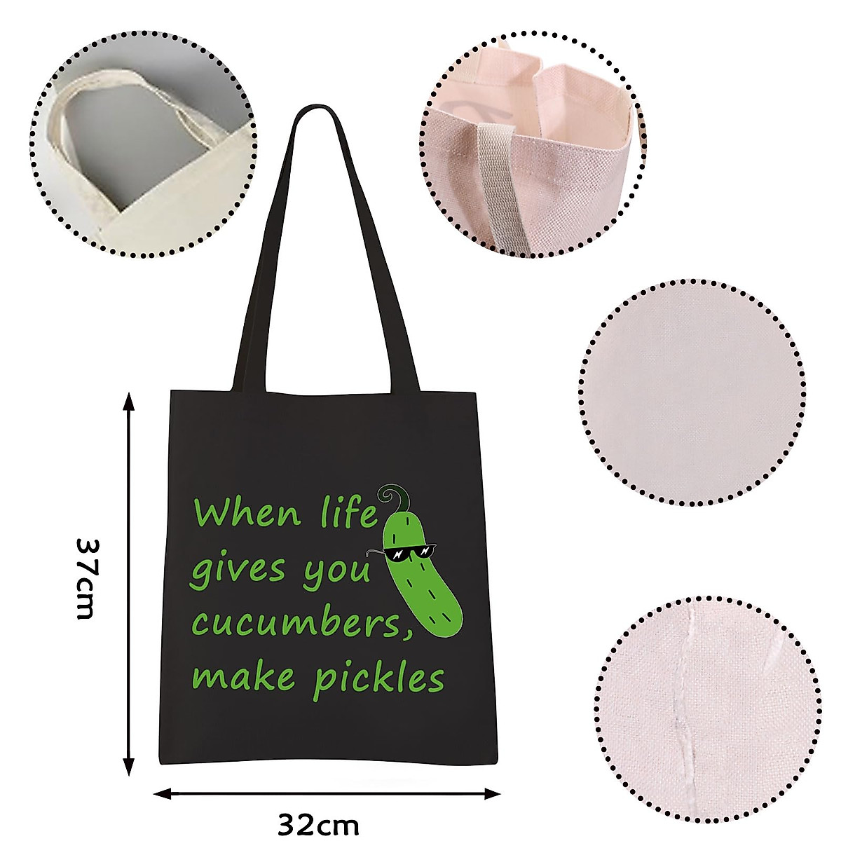 VAMSII Pickle Gifts for Pickle Lover Tote Bag When Life Gives You Cucumbers Make Pickles Shopping Bag Cucumber Lover Funny Bag Gifts(Make Pickles Tote)