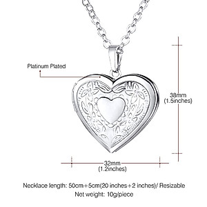 U7 Women Flower Heart Locket That Hold Memorial Photo Platinum Plated Jewelry Rolo Chain Customized Photo and Text Engrave Lockets Pendant
