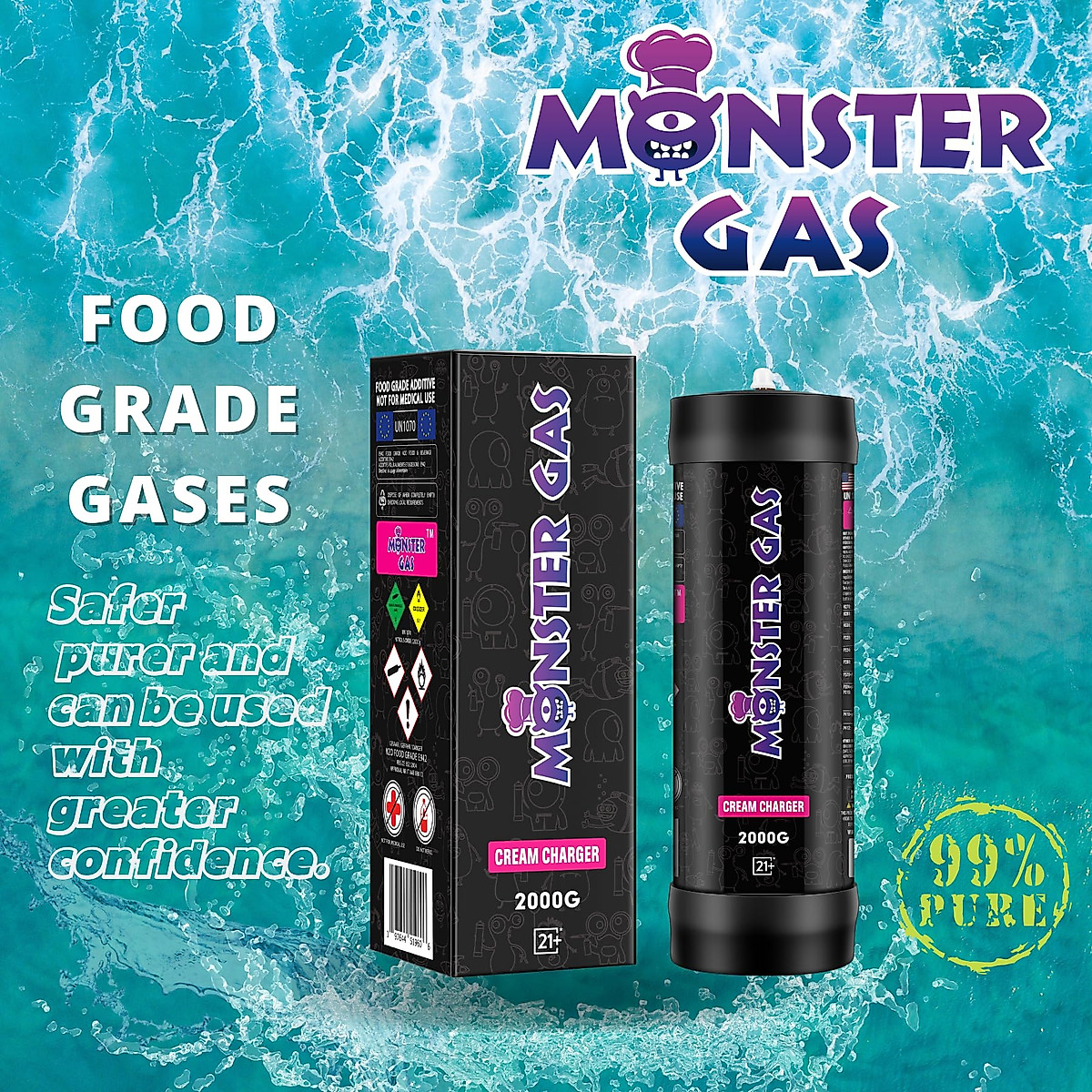 MONSTER GAS 3.3L N2O Whipped Cream Charger, 2000G Whip Cream Charger, Nitrous Oxide Tank (1 Cylinder)
