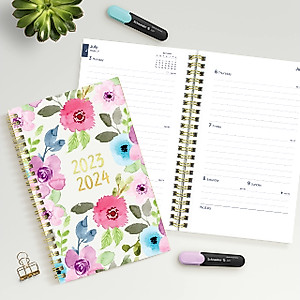 Blueline Essential Academic Weekly/Monthly Planner, 13 Months, July 2023 to July 2024, Gold Twin-Wire Binding, Poly Cover, 8" x 5", Blossom Design, Pink (CA114PG.01-24)