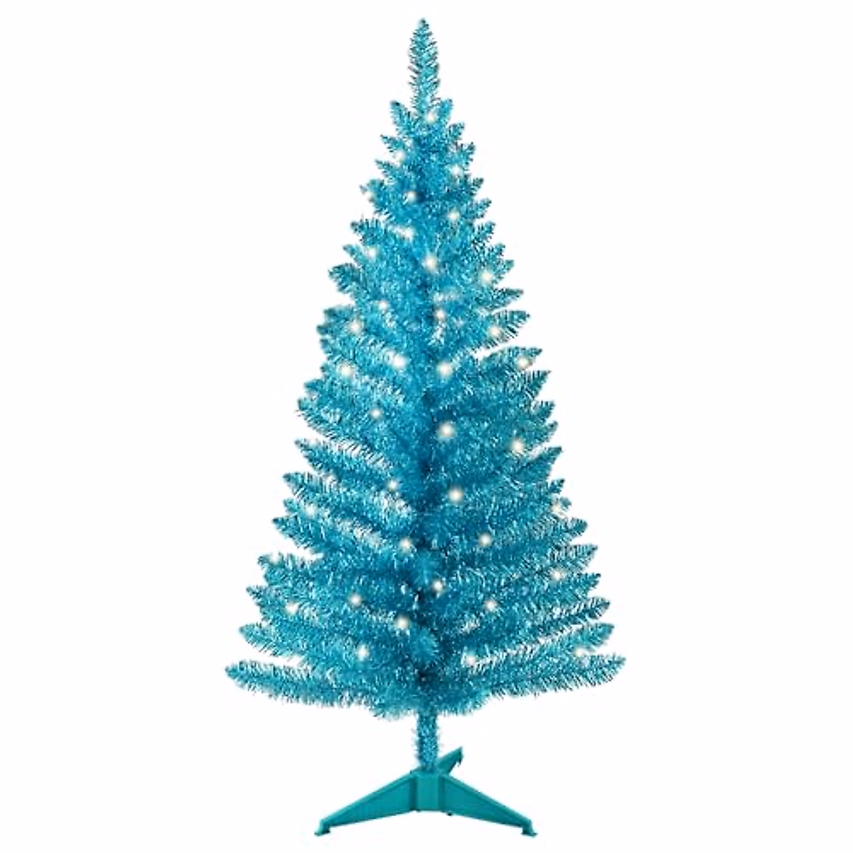 4ft Lighted Artificial Green Christmas Tree, Not Pre-lit Green Tinsel Pine Trees with Lights, Ideal for Ideal for Home, Office, and Xmas Party Décor - Includes Stand