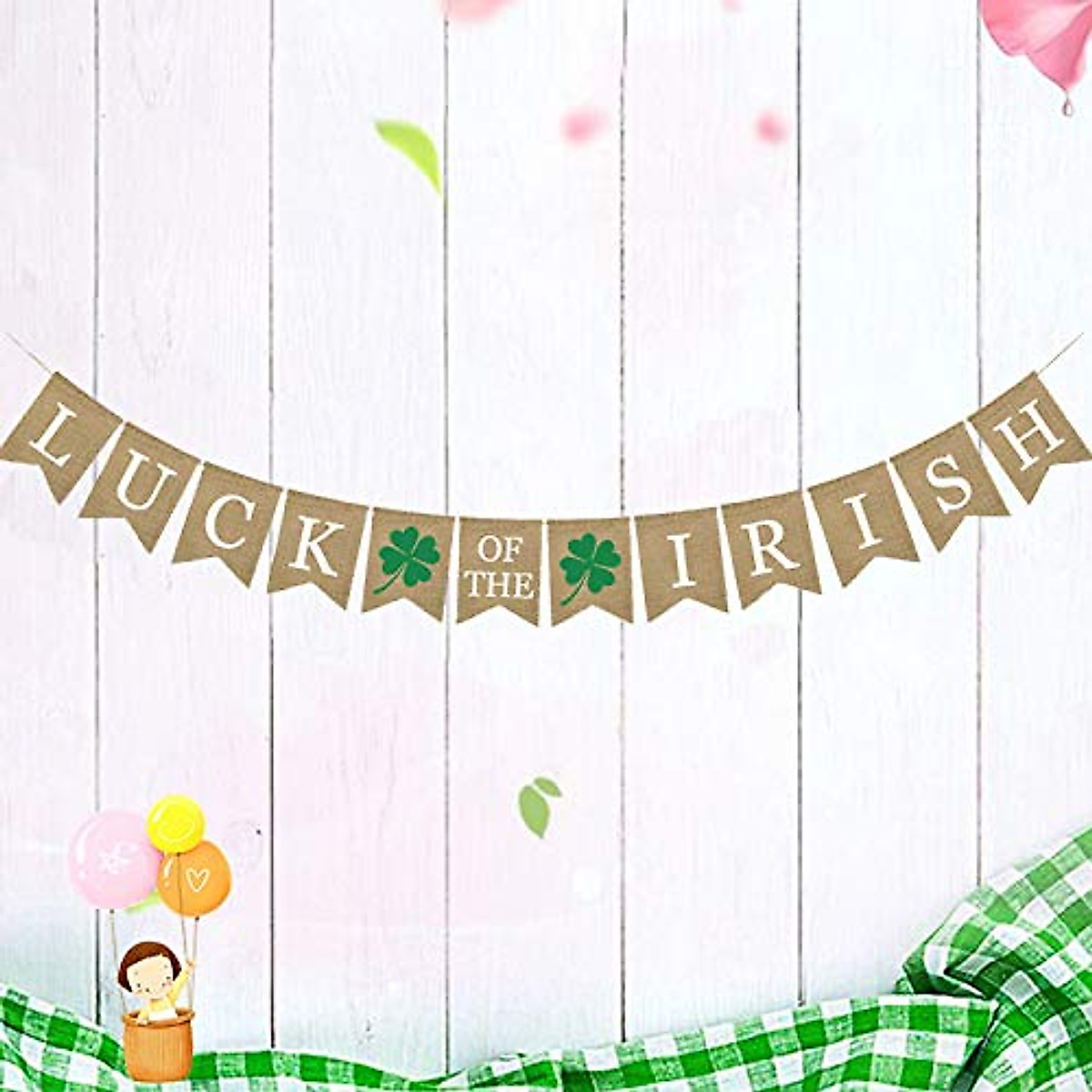1/2Pcs St Patrick's Day Decorations Shamrock Burlap Banner,Burlap Banner for Mantel Fireplace Spring Holiday Accessory Wall Pennant Bunting Home Indoor Outdoor Scene Party Green Decor (C)
