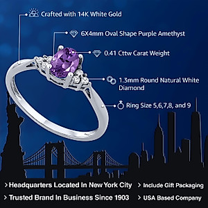 Gem Stone King 14K White Gold Purple Amethyst and Diamond Engagement Ring For Women (0.41 Cttw, Gemstone Birthstone, Available In Size 5, 6, 7, 8, 9)