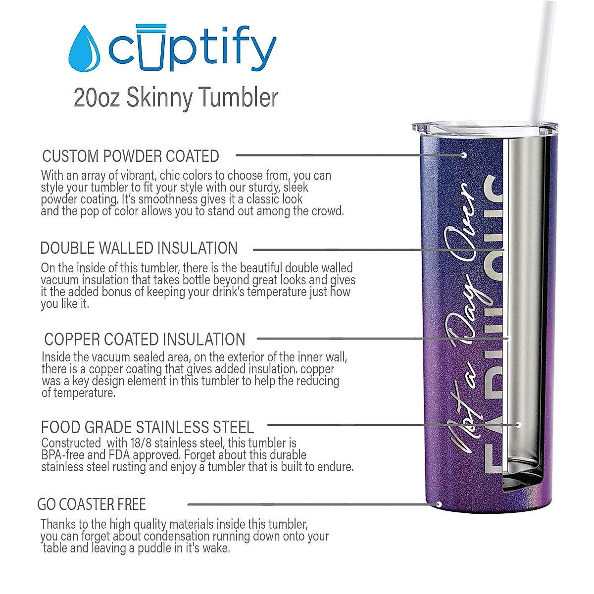 Cuptify Not A Day Over Fabulous Skinny Tumbler with Lid and Straw Laser Engraved on Galaxy Ombre 20 oz Insulated Stainless Steel Best Friend Birthday Gift For Women