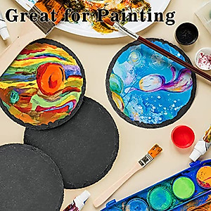 Slate Coasters with Holder, MAPRIAL 4 Inch 12 Pieces Round Black Slate Stone DIY Coasters with Anti-Scratch Backing for Bar, Kitchen, Home Decor