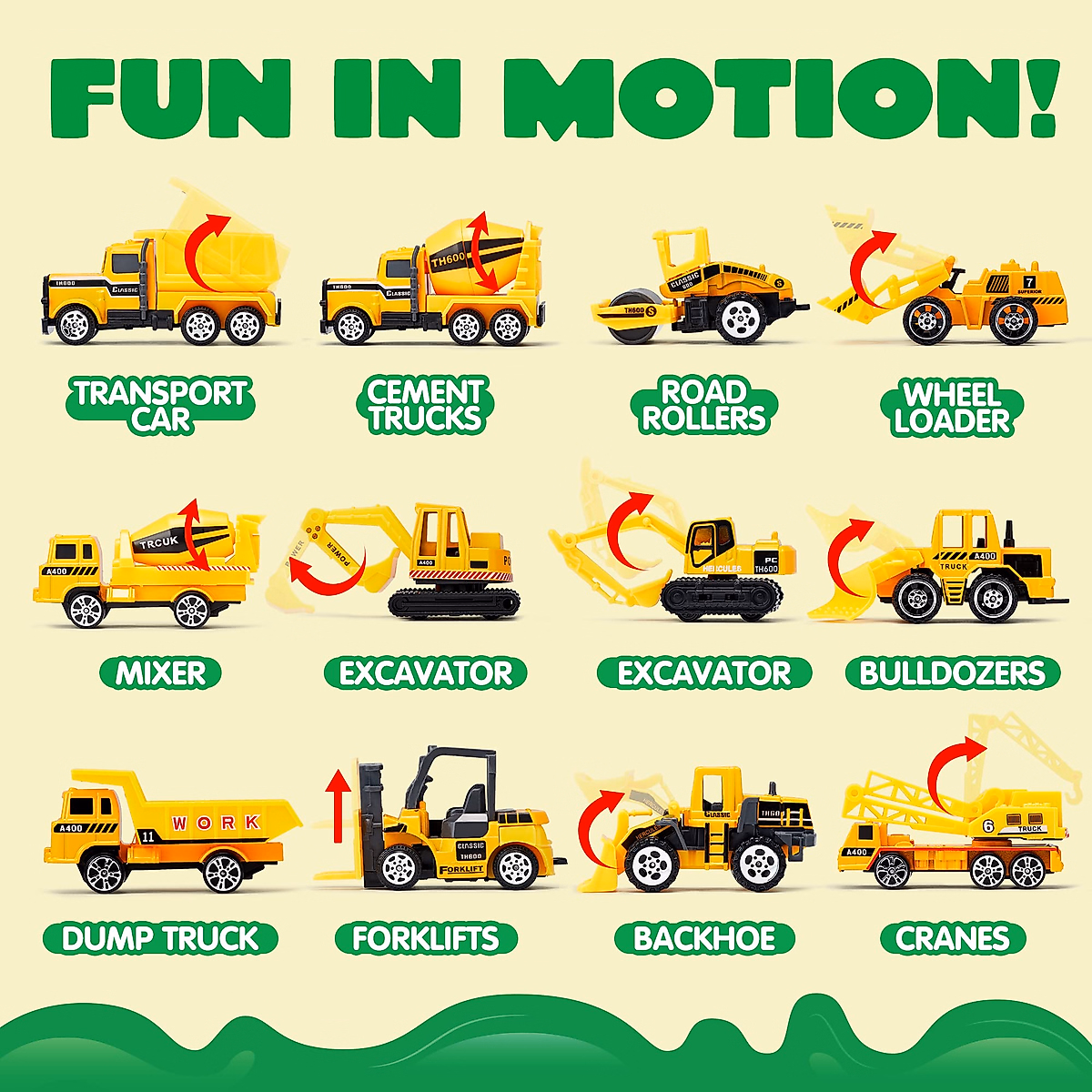 JOYIN 25 in 1 Construction Truck Vehicle Toy Set, Play Vehicles Set with Sounds and Lights in Carrier Truck, Push and Go Vehicle Car Toy, Kids Birthday Gifts for Over 3 Years Old Boys