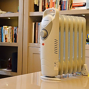 Homeleader Mini Oil Filled Heater, Portable Space Radiant Heater with Adjustable Thermostat, Electric Personal Heater with Overheat Safety, for Home and Office, 700W, White