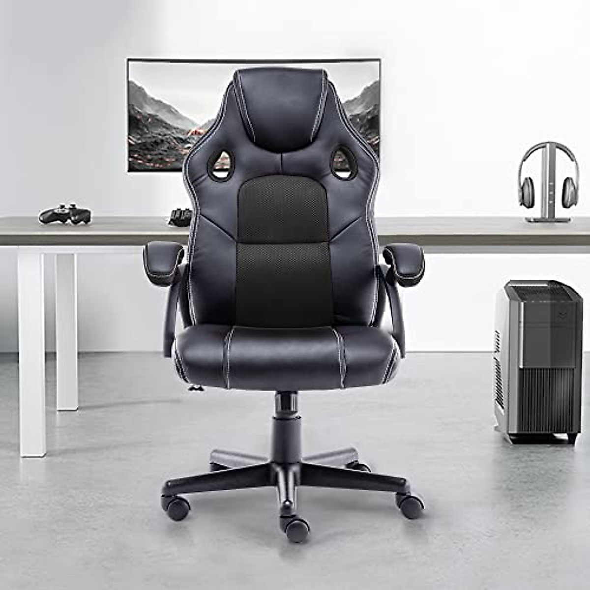 T-THREE.Gaming Chair Office Chair Computer Chair Video Gaming Chair with Lumbar and Back Support, Racing Style PU Leather, Height Adjustable, 360° Swivel with Adults, Women, Men,Teens and Kids Black