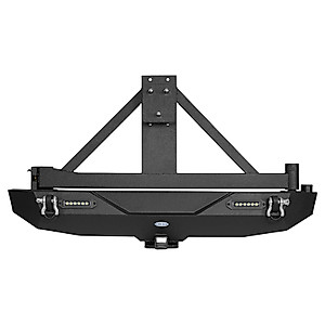 u-Box Wrangler JK Rear Bumper w/Spare Tire Carrier & Receiver Hitch & 2X LED Floodlights for Jeep Wrangler JK & JKU 2007-2018 - Different Trail