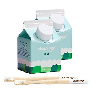 Clean Age 62 Count Mint Toothpaste Tabs (2 Count) & Bamboo Toothbrush (2 Count)