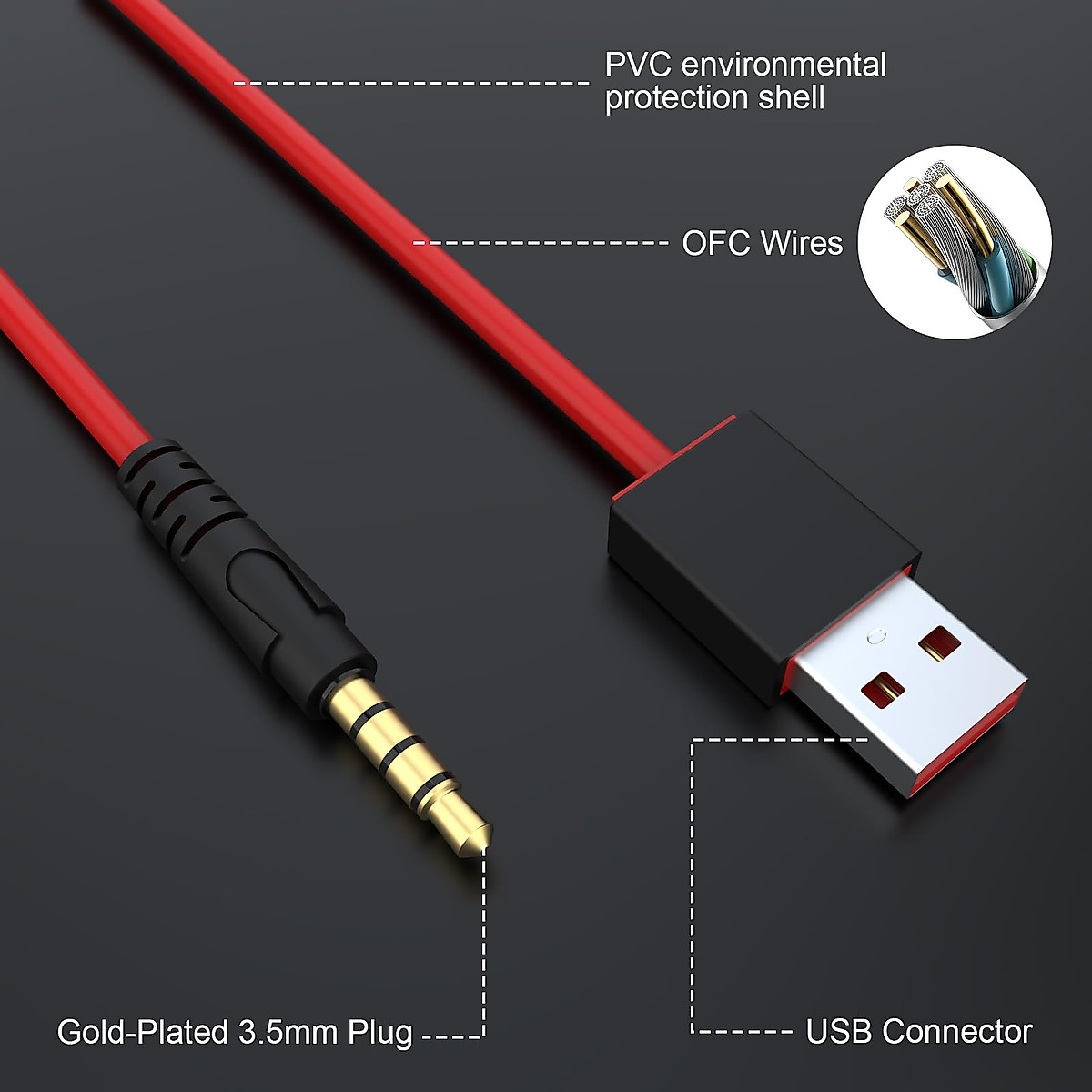 Alitutumao USB 3.5mm Cable Wire Solo Wireless Headphones Wireless Charger Cord Compatible with Beats by Dr Dre Solo Studio Wireless Headphones (Red)