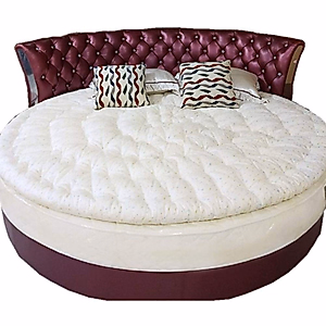 NURCIX Luxurious Quilted Round Mattress Topper, Enhance Your Sleep with Solid Color Cover and Premium 100% Cotton Fill Weight 3KG,White-Diameter:180cm(71inch)