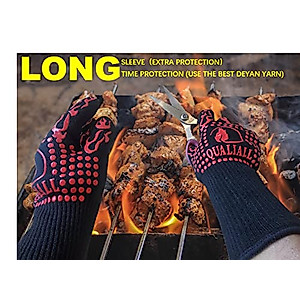 BBQ gloves, 1472°F, EN407 Certified. Extreme Heat Resistant, Long Sleeve, Anti-slip, Sweat Absorption, Comfier Easier and Safer for Grilling, barbecue, smoking, Cooking, Baking, pot holding.
