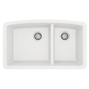 Karran QU-711 Undermount Quartz/Granite Composite Kitchen Sink 32 in. 60/40 Double Bowl in White