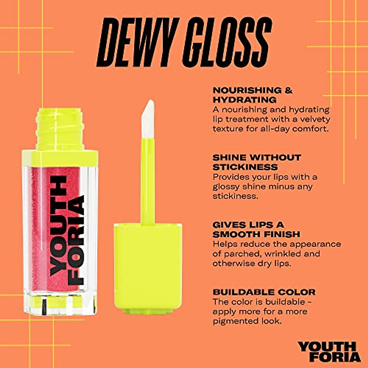 Youthforia Dewy Gloss, Hydrating & Nourishing Tinted Lip Oil For High Shine, Reduces Appearance Of Dry Lips, Vegan & Cruelty-Free, Make Some Noise