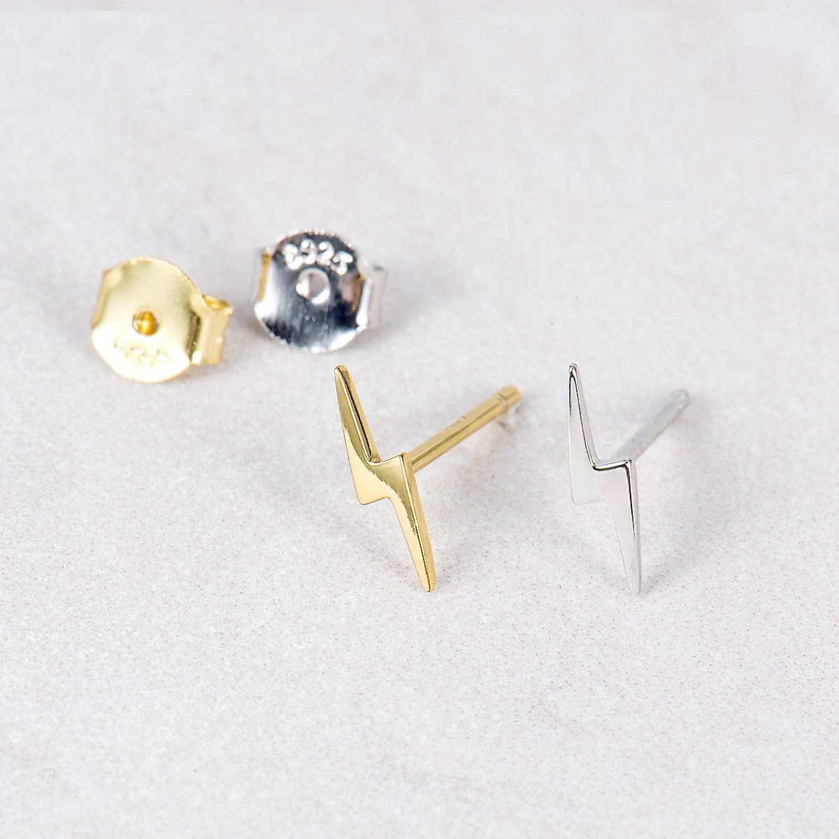 Lightning Bolt Earrings Gold in Sterling Silver 18K Plating Minimalist Small Thunder Bolt Studs Yellow Gold Plated