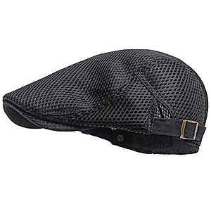 Men's Breathable Mesh Summer Hat Flat Cap Beret Ivy Gatsby Newsboy Cabbie Caps (C-BlackGreyKhaki), One Size