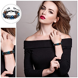 Nosiny 3 Pcs Bracelet Lava Rock Bead Bracelets 8 mm Tiger Eye Bracelet Men Hematite Obsidian Bracelet Adjustable Bracelet Gift for Men Women