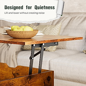 NEWBULIG Coffee Storage Table with Lift Top Panel and Hidden Compartment Wooden Rising Tabletop Snack Organize Shelf for Dinning Center Drawing Room, Brown