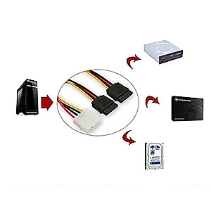 Acxico 5Pcs IDE/Molex/IP4/4-pin to 2X SATA Power 15-pin Converter Adapter Cable