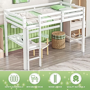 LifeSky Twin Size Loft Bed - Heavy Duty Loft Beds with Built-in Desk and Stairs - Wood Lofted Bed Frame with Ladder for Boys Girls Teens Kids Bedroom White