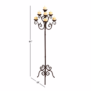 Deco 79 Metal Tall Candelabra with Scroll Designs, 19" x 19" x 61", Brown