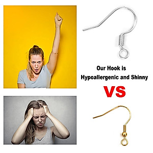 925 Sterling Silver Earring Hooks, 80 PCS/40 Pairs Ear Wires Fish Hooks, 240pcs Hypoallergenic Earring Making kit with Jump Rings and Clear Silicone Earring Backs Stoppers