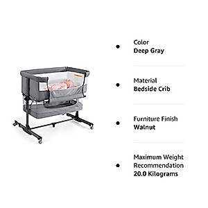 Ihoming Bassinet Bedside Sleeper for Baby, 3 in 1 Convertible Design, lnfant Bed & Bed Side Sleeper & Cradle Bassinets, Newborn Bedside Crib Attaches to Bed, Deep Grey