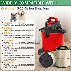 2Pack Replacement Filter For Craftsman ‎CMXZVBE38754 Red Stripe General Purpose Wet Dry Vac Replacement Filter Fit for 5 to 20 Gallon Shop Vacuums Part #009-38754