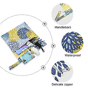 Spring Floral Navy Chrysanthemums Wet Dry Bags Sets for Baby Cloth Diaper Bag Flower Waterproof Beach Travel Bag for Swimsuits Wet Clothes Washable Reusable Organizer with Two Zippered Pockets 2 pcs