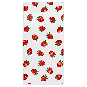 Naanle Fresh Cute Strawberry Pattern Soft Absorbent Hand Towel Decor for Bathroom, Guest, Hotel, Kitchen, Gym and Spa(16" x 30")