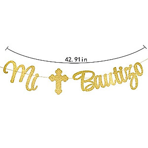 PALASASA Mi Bautizo Banner, Baby Baptism, Christening, First Communion Gold Glitter Decorations