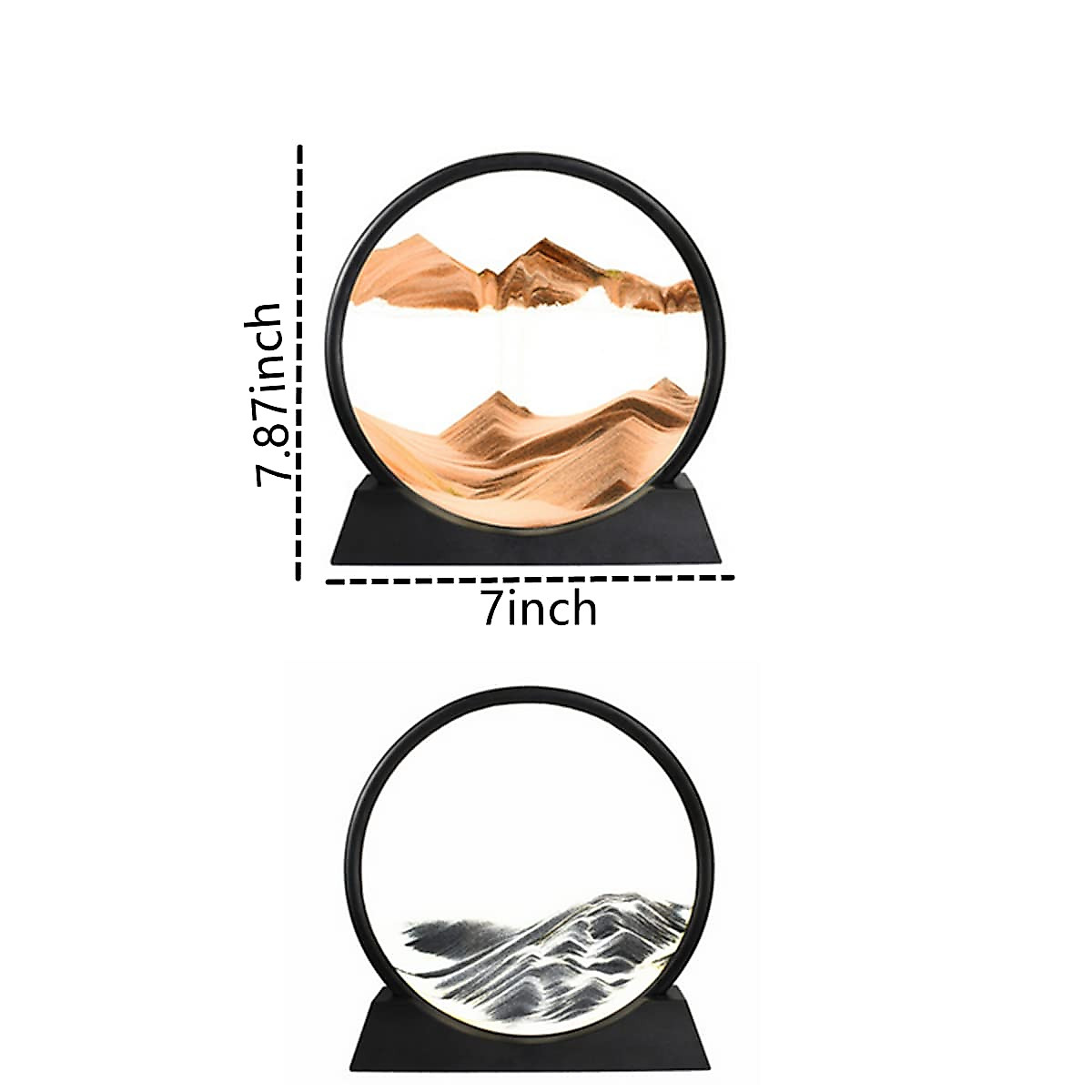 3D Moving Sand Art Picture Decor, Deep Sea Sandscape Liquid Motion, Round Glass, Mobile Sand Painting Relaxing Gifts, Large Desktop Decorations/Toys for Adults and Children(7 inch, Yellow)