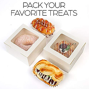 LotFancy White Bakery Boxes with Window, 4x4x2.5 Inches, 60 Pc Pastry Boxes for Cookies, Macarons, Chocolates and Baked Goods, Small Treat Boxes for Holidays, Parties, Birthday, White Paper Cardboard