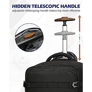 Hynes Eagle Rolling Backpack 42L Backpack with Wheels Airline Approved Carry on Luggage Laptop Travel Backpack for Women Men Black-2023