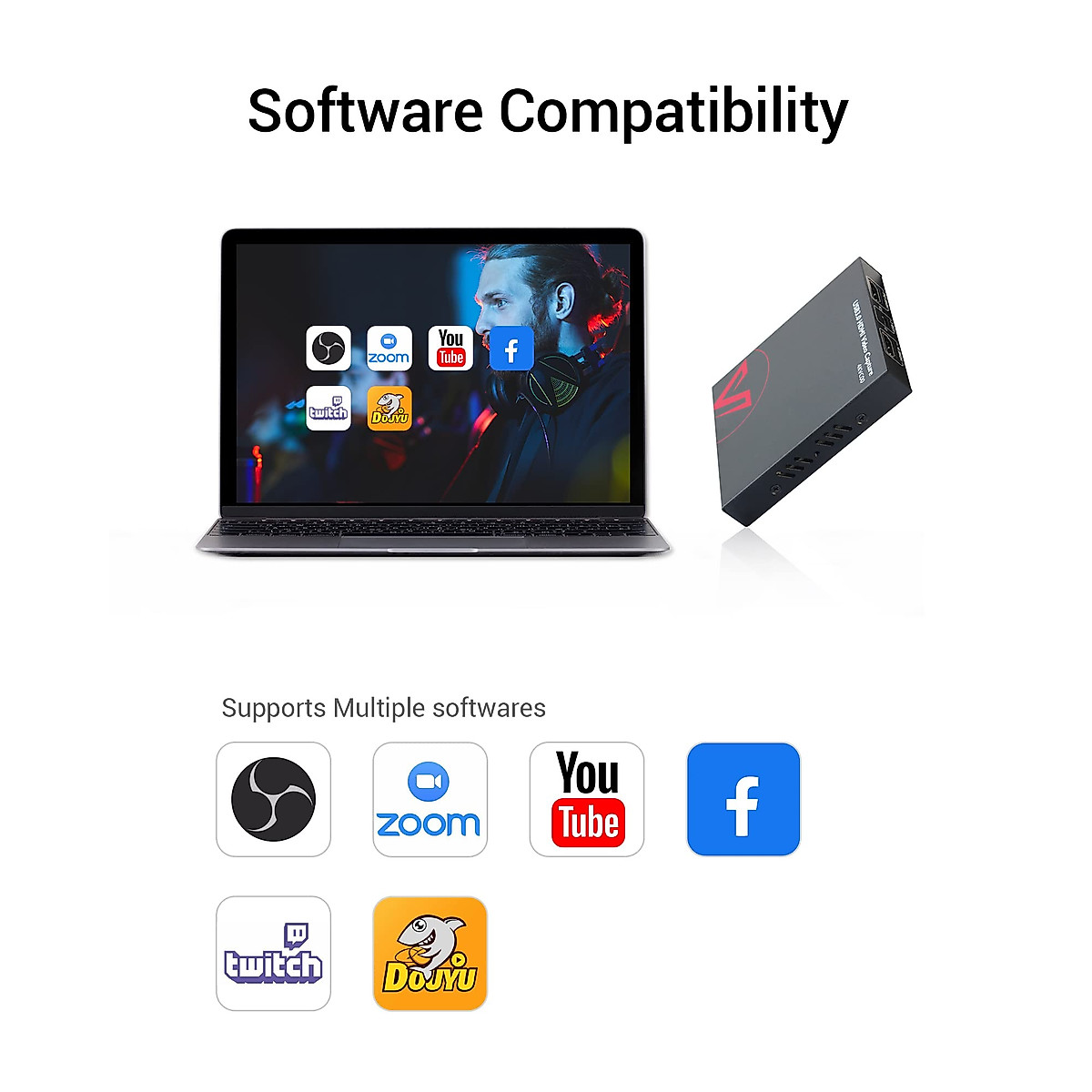 4K@60Hz Game Capture Card USB 3.0, HDMI 2.0 Passthrough, Real-time Audio, Auto CEC, Works with Xbox PS5 PS4 Nintendo Switch DSLR OBS Twitch Live Streaming