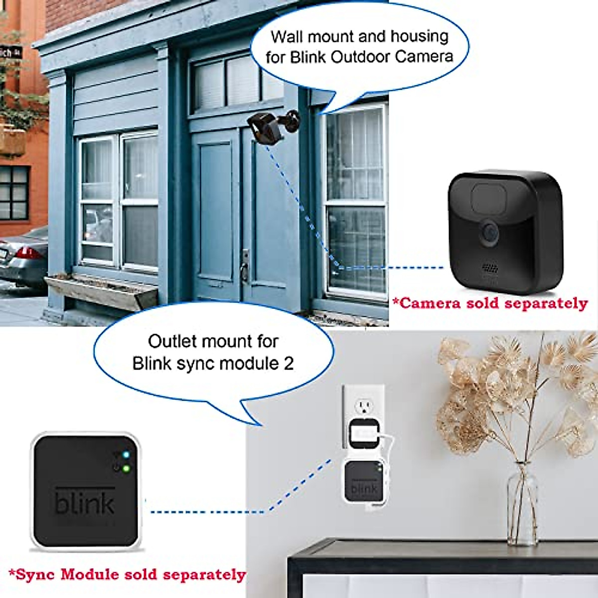 Blink Outdoor Camera Housing and Mounting Bracket, Weatherproof Protective Cover and 360 Degrees Adjustable Mount with Blink Sync Module 2 Outlet Mount for Blink Home Security System (3 Pack)